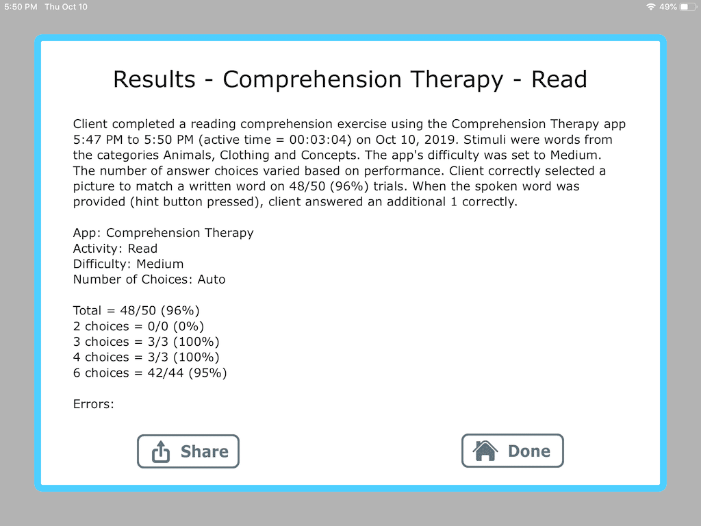 Comprehension Therapy speech app for Understanding Words for Aphasia