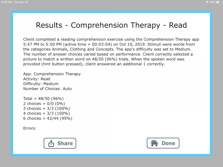 Comprehension Therapy speech app for Understanding Words for Aphasia