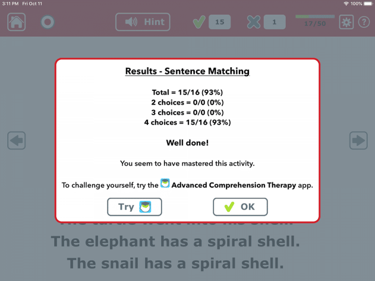 Reading Therapy app with Sentence Exercises - Stroke Rehab & Aphasia