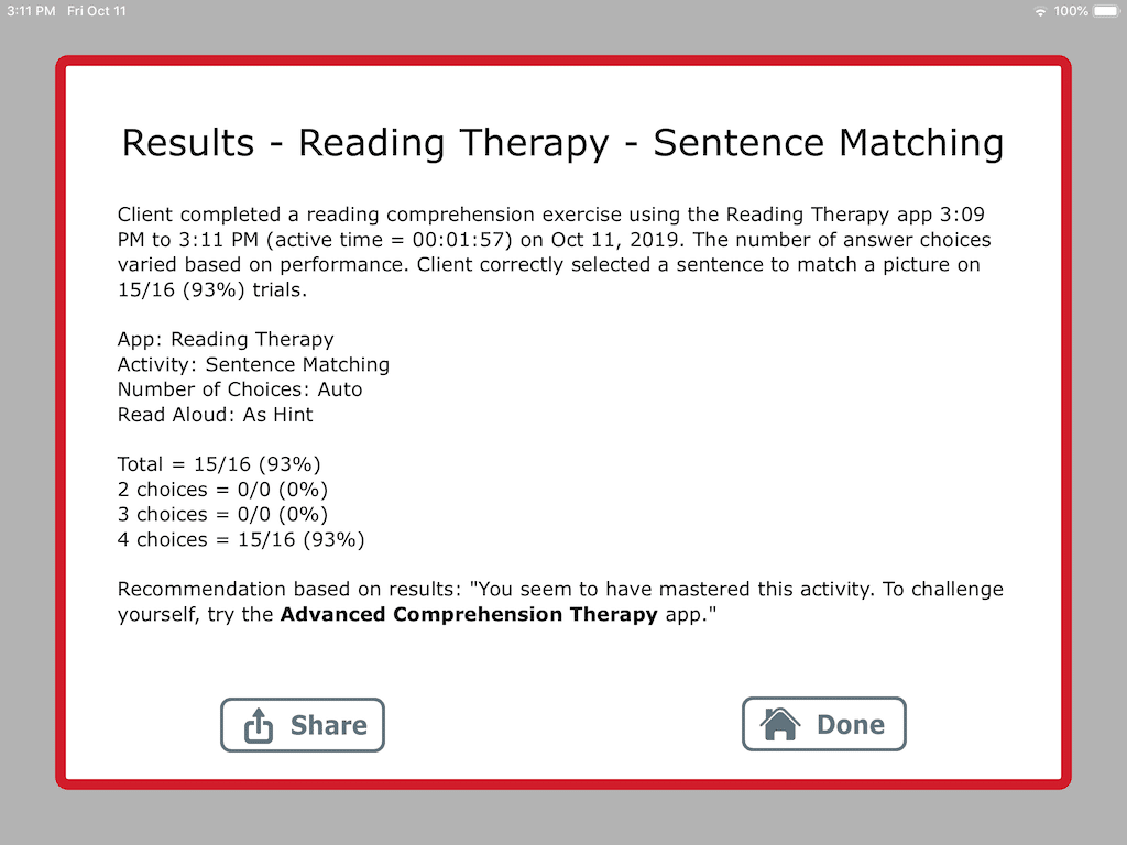 Reading Therapy app with Sentence Exercises - Stroke Rehab & Aphasia