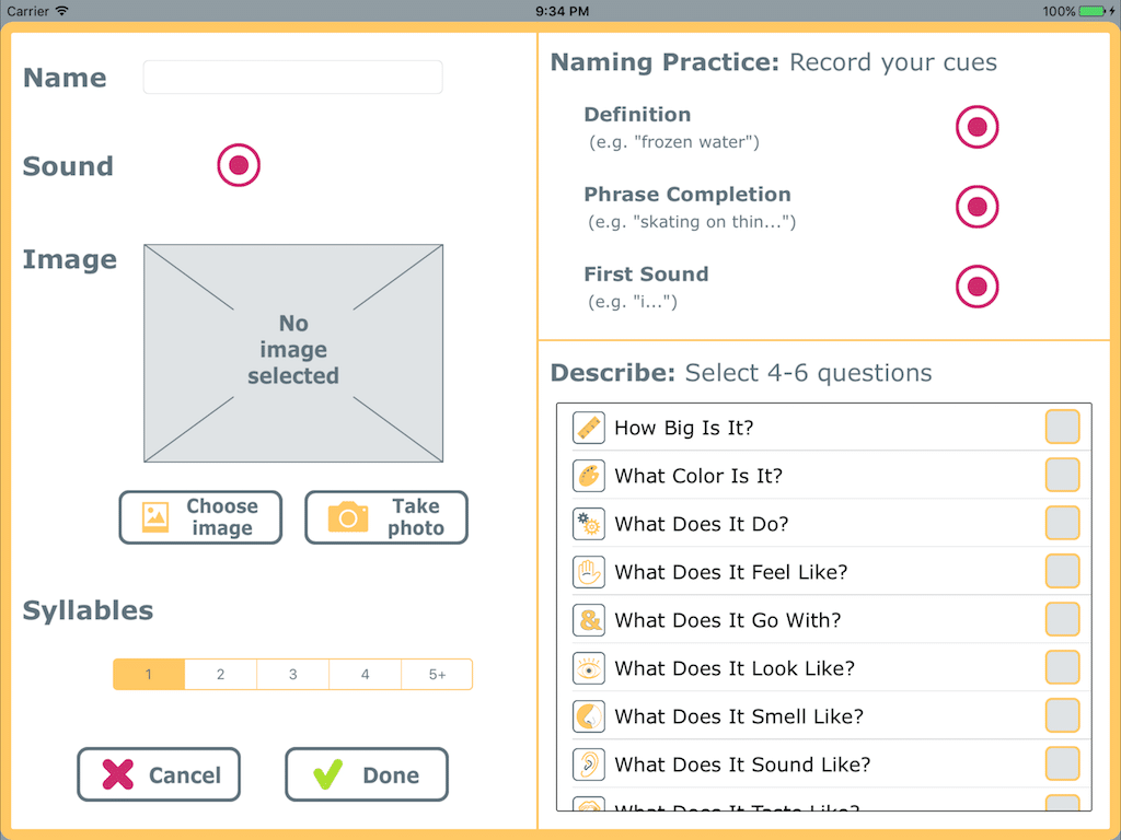 Naming Therapy Speech App for Word Finding Strategies - iOS Android