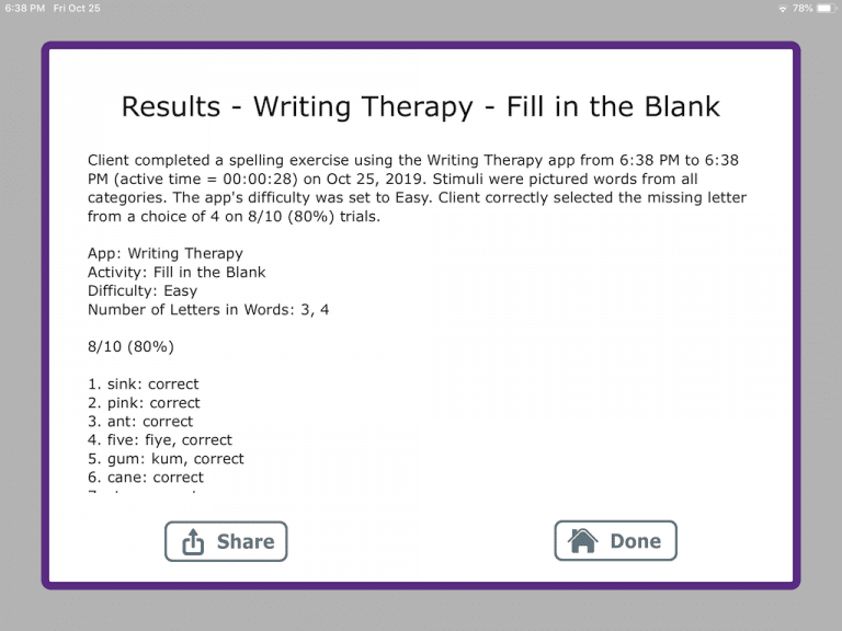 Writing Therapy app for word spelling after stroke with aphasia iOS Android